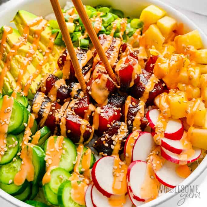 Hawaiian Poke Bowl (Ahi Tuna) - Wholesome Yum