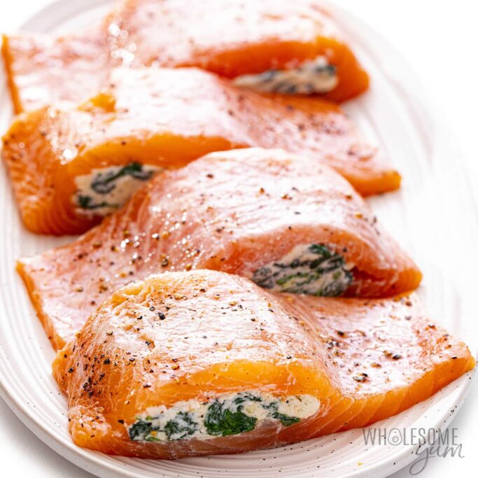 Stuffed Salmon (Creamy Spinach Filling) - Wholesome Yum