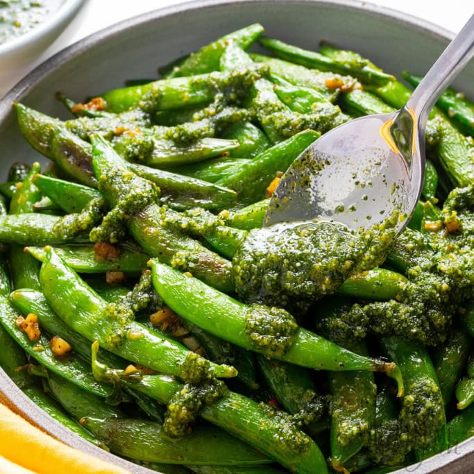 Sugar Snap Peas (With Herb Pesto) - Wholesome Yum