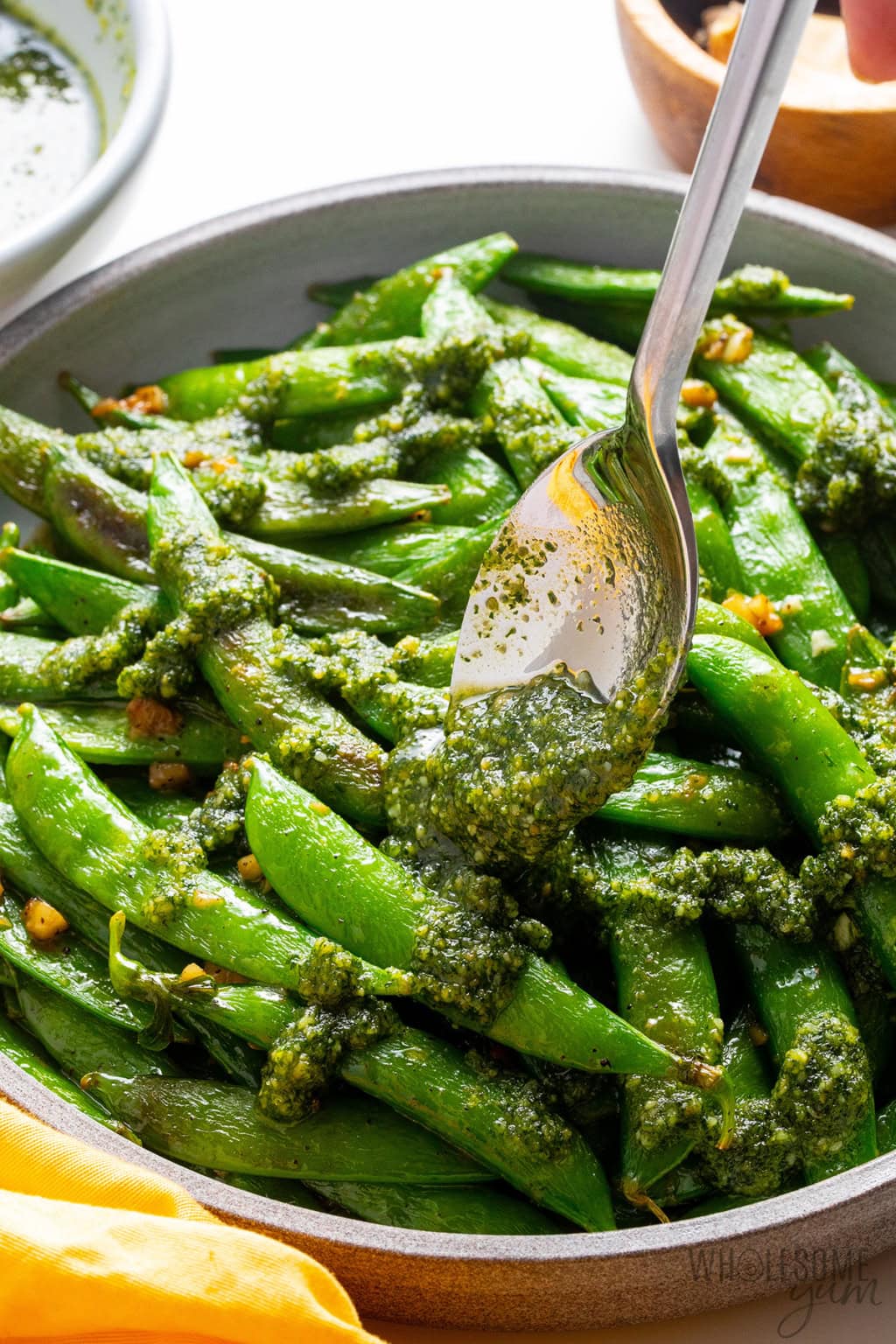 Sugar Snap Peas (With Herb Pesto) - Wholesome Yum